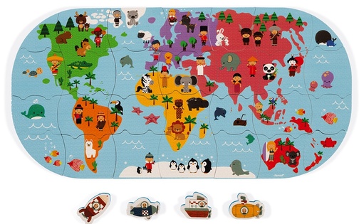 Janod Hračka do vody puzzle Mapa světa 28 ks - Dětské puzzle | RajHracky.cz