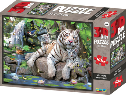 PUZZLE 3D PRIME - Tigri albi 63 piese - Puzzle 3D | RaiJucării.ro