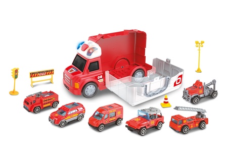 Mașină de pompieri cu efecte și 6 mașini mici - Mașini și garaje din ...